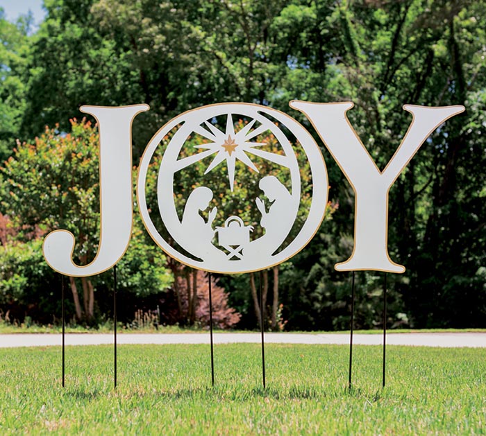 JOY Yard Stake with Nativity in Center, 36"
