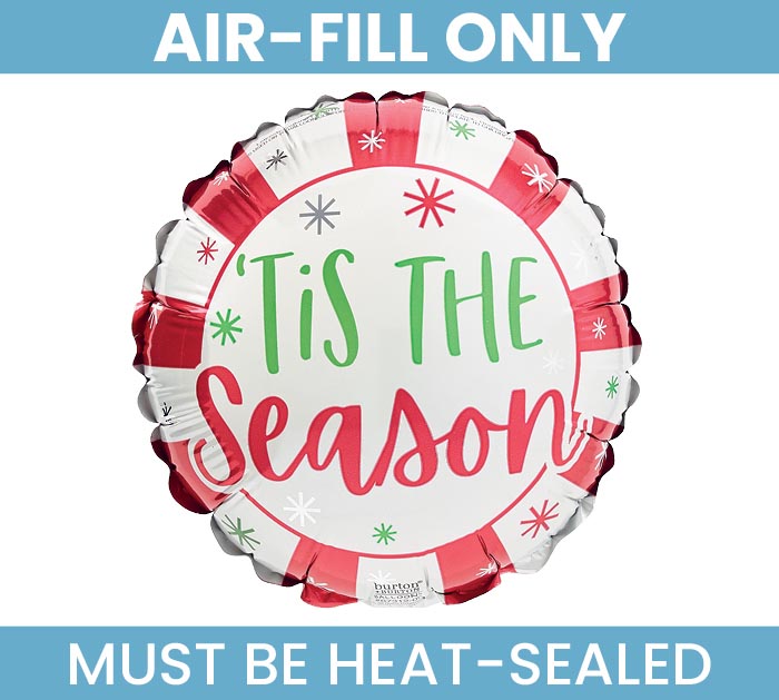 9" Flat Tis The Season Peppermint Stripes Foil Balloons