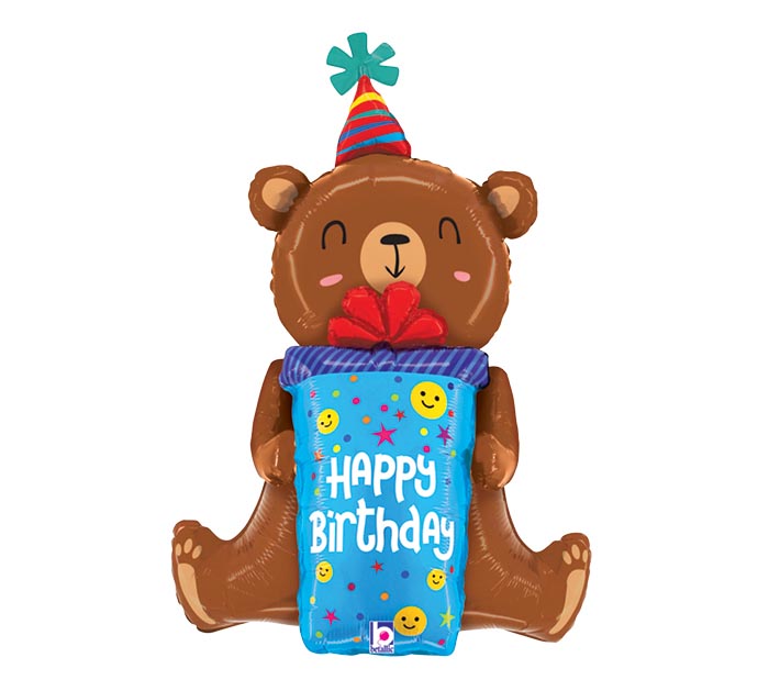 34"PKG HBD SMILEY GIFT BEAR SITTING SHAP
