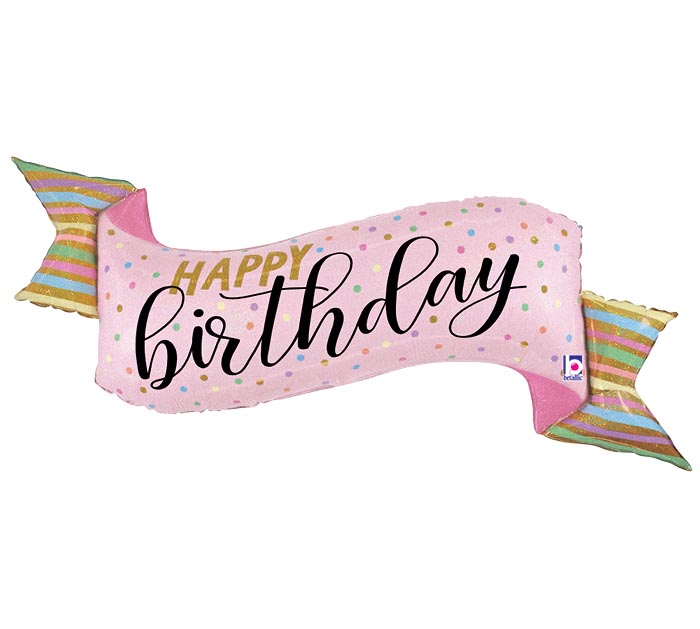 45"PKG HBD PASTEL BANNER GLTTR HOLOG SHA