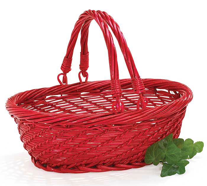 Red Oval Willow Basket With Folding Handle
