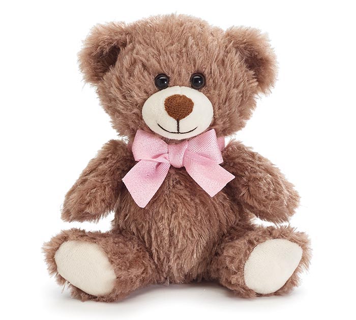 Case Of Pack 7" Wavy Fur Bears With Pink Bow