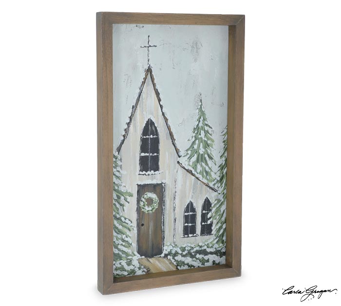 Hand-Painted Church Scene Wall Sign