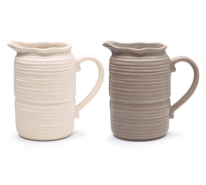 Handcrafted Ribbed Ceramic Pitcher