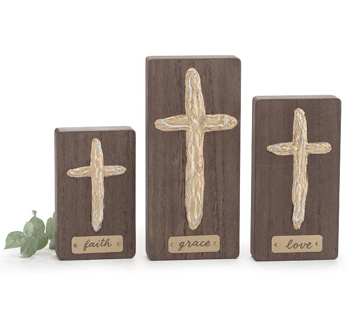 Varied Wooden Set Of Cross Shelf Sitter