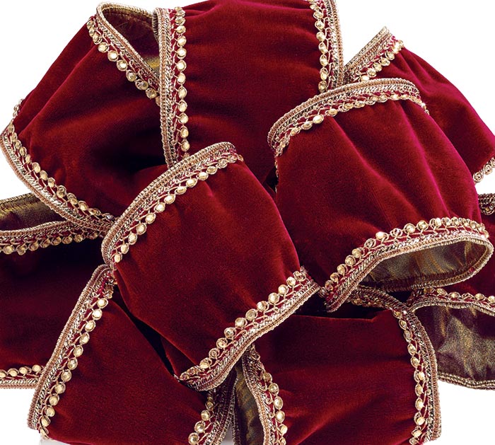 #100 DARK RED VELVET RIBBON GOLD TRIM