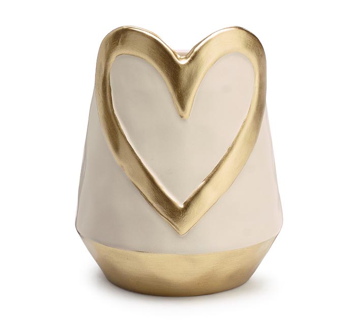 LARGE GOLD HEART ON CERAMIC VASE
