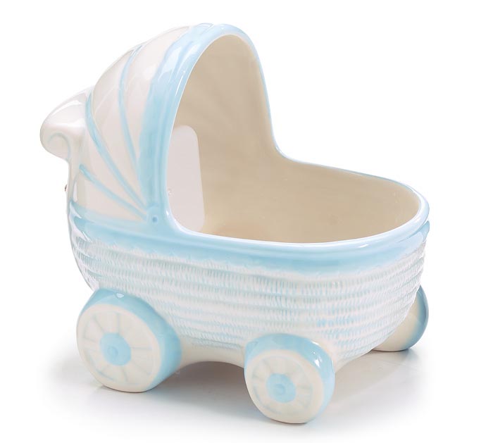BLUE BABY CARRIAGE SHAPE MUSICAL PLANTER