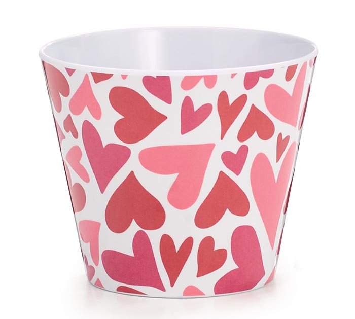 4" PINK AND RED HEART MELAMINE POT COVER