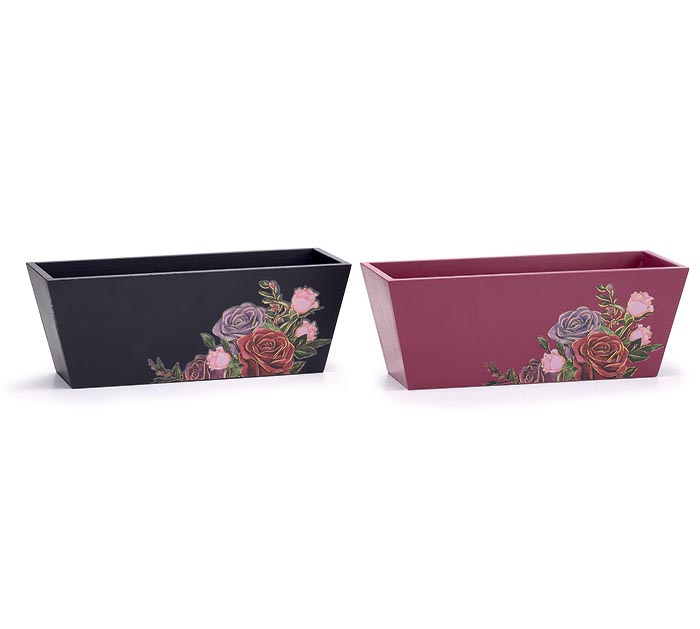 ROMANTIC ROSES DOUBLE WOOD PLANTER